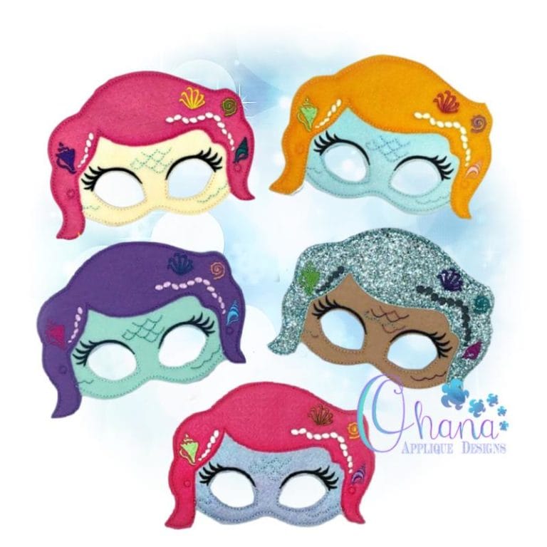 Mermaid Pretend Mask Embroidery Design - Ohana Applique Designs