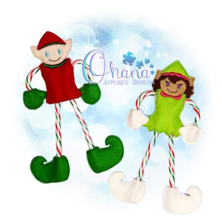 Elf Candy Cane Holder SET - Ohana Applique Designs