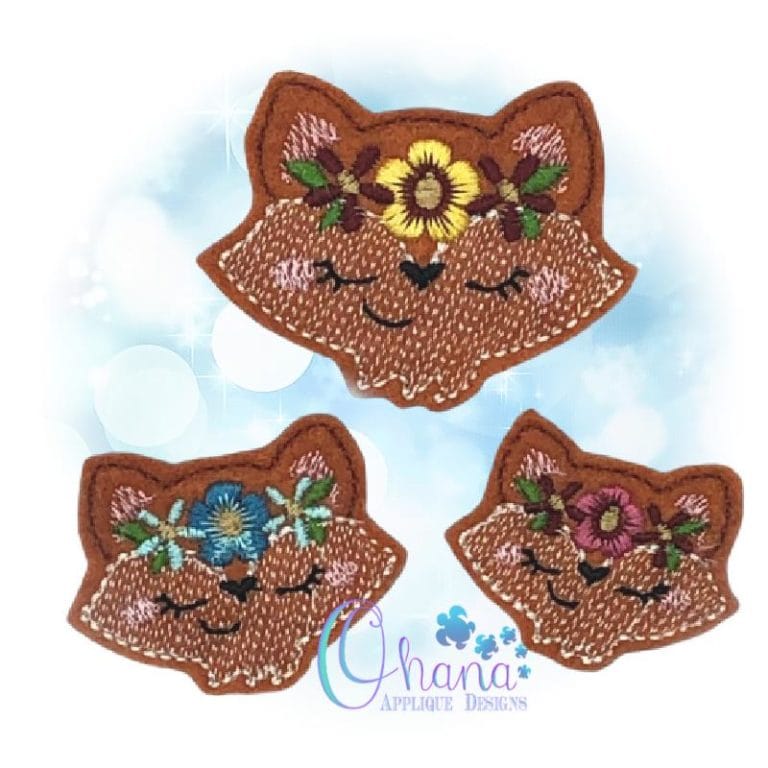 Floral Fox Feltie Embroidery Design - Ohana Applique Designs