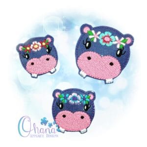 Floral Crown Hippo Feltie Embroidery - Ohana Applique Designs