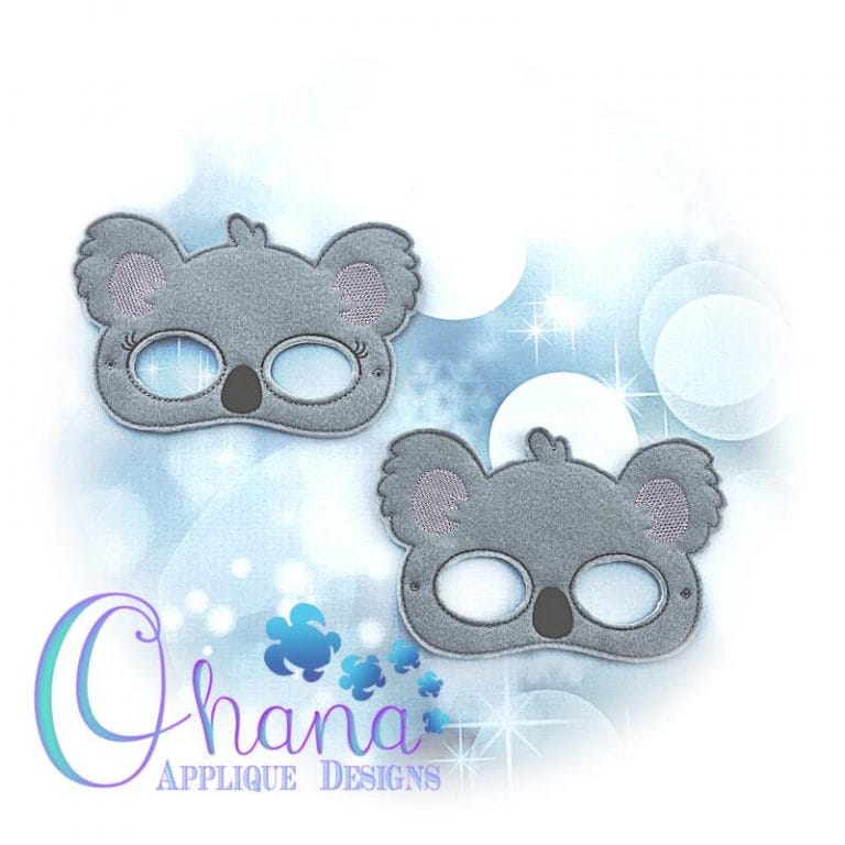 Koala Pretend Mask Embroidery Design - Ohana Applique Designs