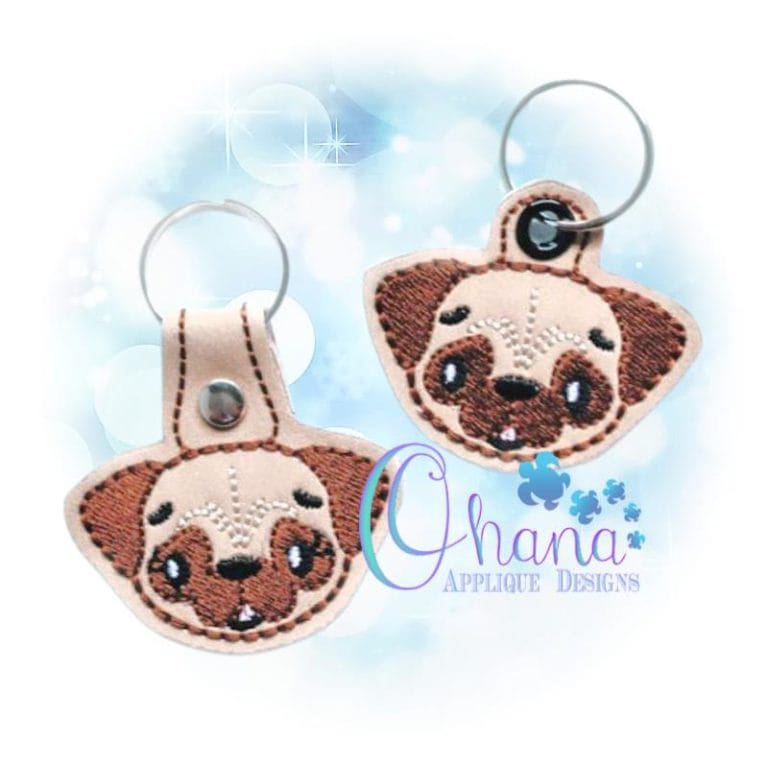 Pug Key Chain embroidery - Ohana Applique Designs