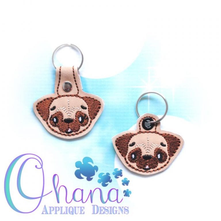 Pug Key Chain embroidery - Ohana Applique Designs