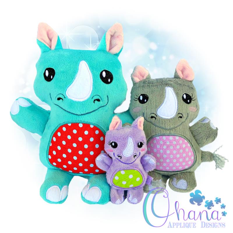 Riley Rhino Stuffie Embroidery Design - Ohana Applique Designs