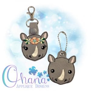 Floral Rhino Key Chain embroidery - Ohana Applique Designs