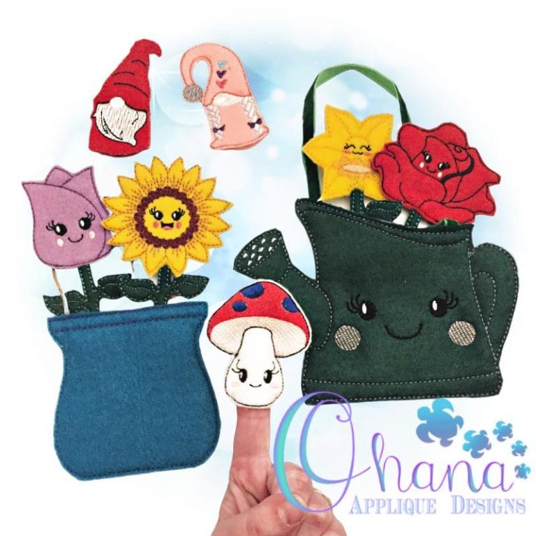 Garden Flowers Finger Puppets Embroidery Design - Ohana Applique
