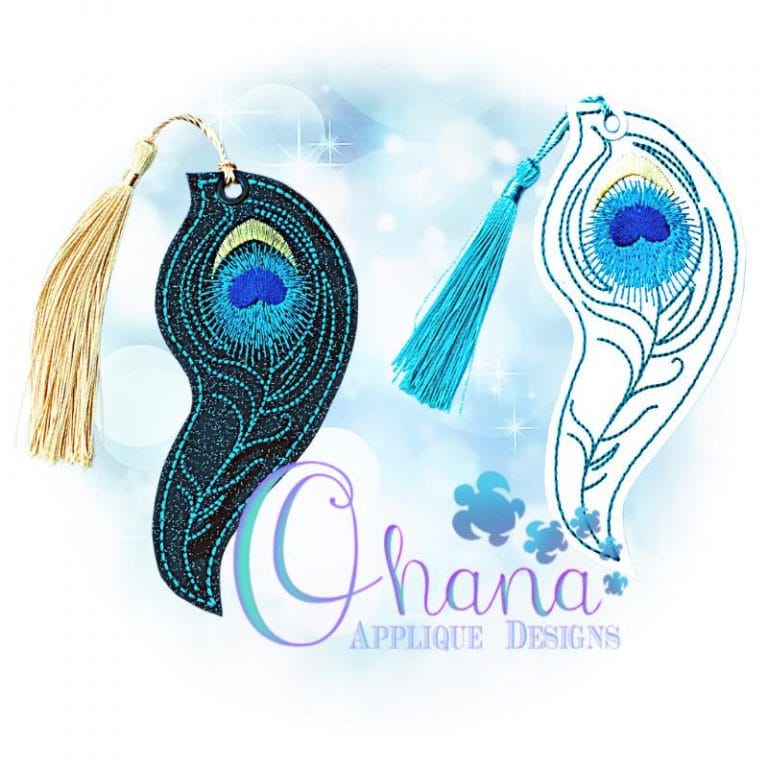 Peacock Feather Bookmark Embroidery Design - Ohana Applique Designs