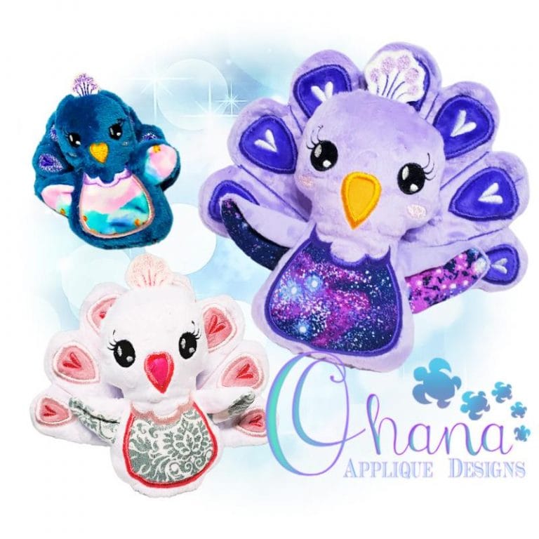 Poppy Peacock Stuffie Embroidery Design - Ohana Applique Designs