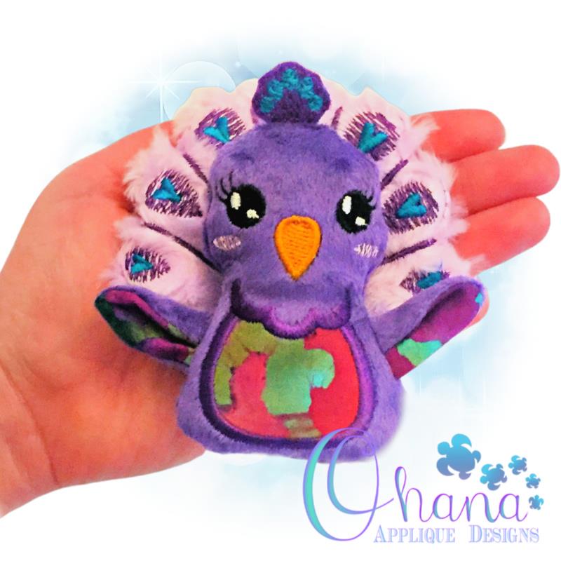 Poppy Peacock Stuffie Embroidery Design - Ohana Applique Designs