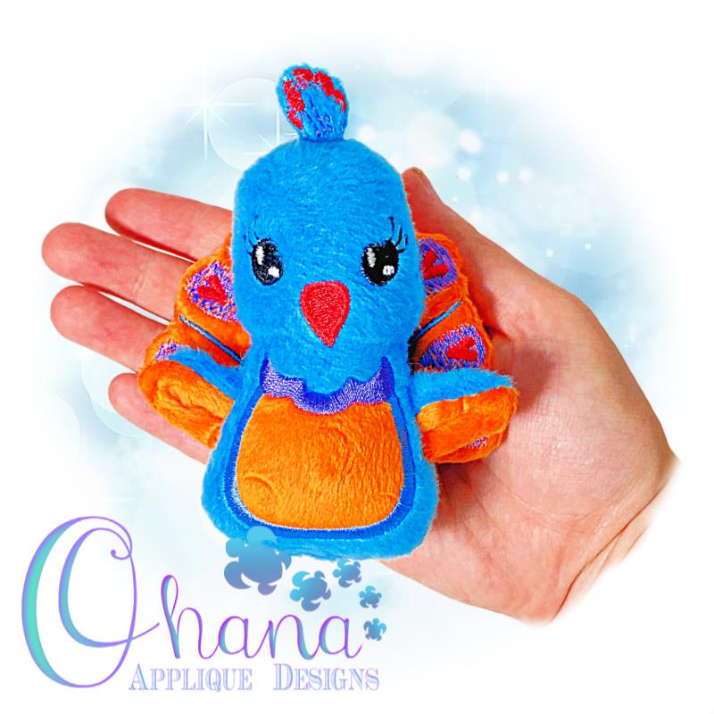 Poppy Peacock Stuffie Embroidery Design - Ohana Applique Designs