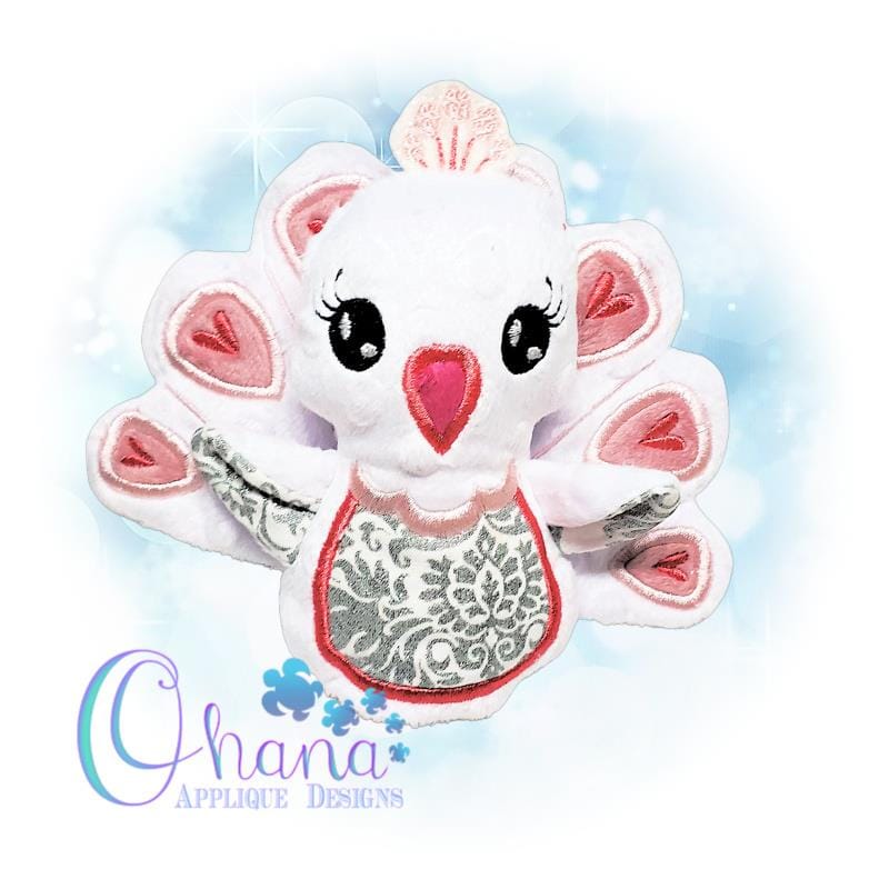 Poppy Peacock Stuffie Embroidery Design - Ohana Applique Designs