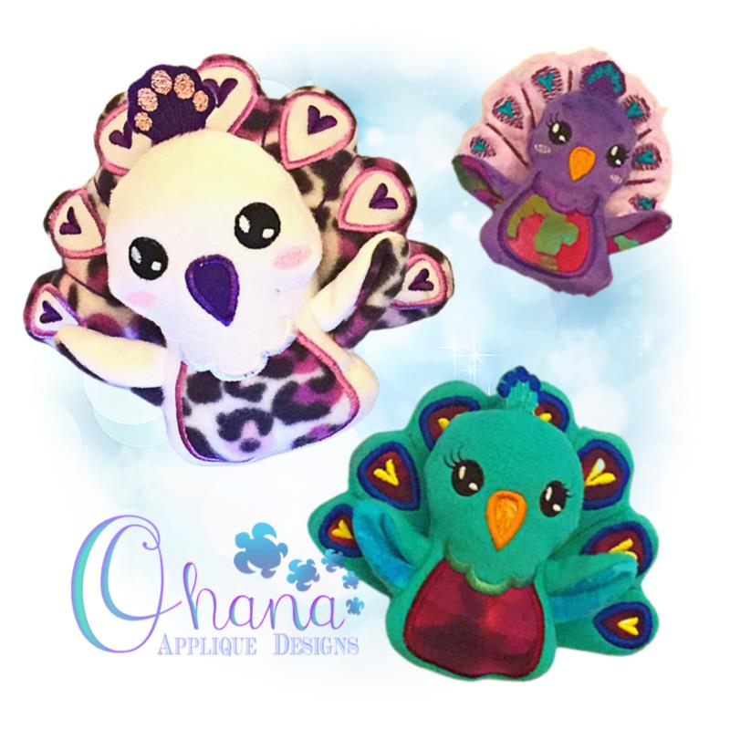 Poppy Peacock Stuffie Embroidery Design - Ohana Applique Designs