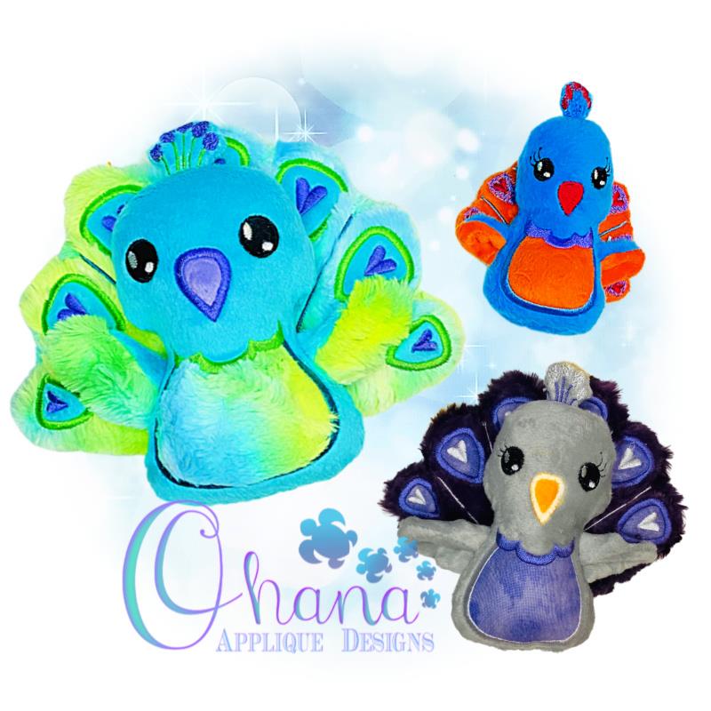 Poppy Peacock Stuffie Embroidery Design - Ohana Applique Designs