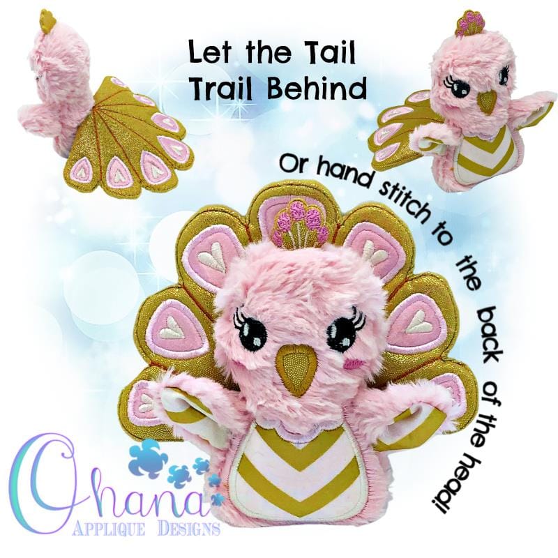 Poppy Peacock Stuffie Embroidery Design - Ohana Applique Designs