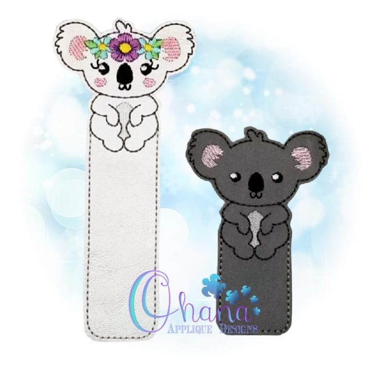 Floral Koala Bookmark Embroidery Design - Ohana Applique Designs
