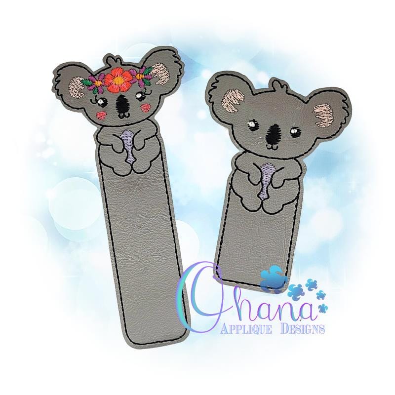Floral Koala Bookmark Embroidery Design - Ohana Applique Designs