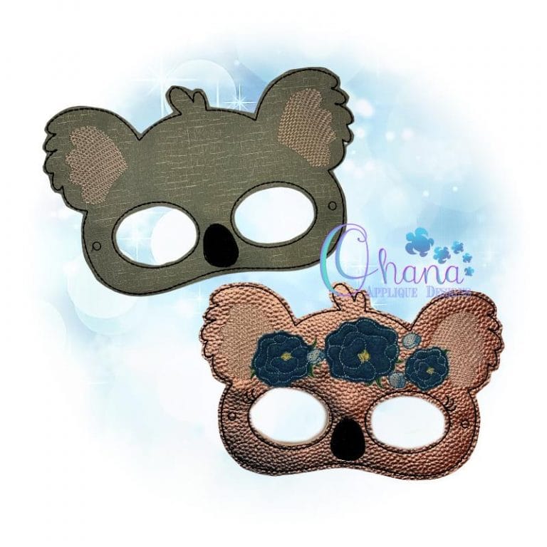 Floral Koala Pretend Mask Embroidery Design - Ohana Applique