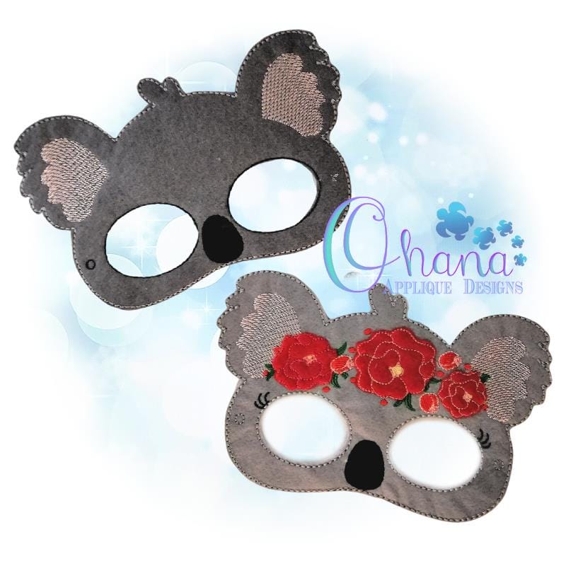 Floral Koala Pretend Mask Embroidery Design - Ohana Applique