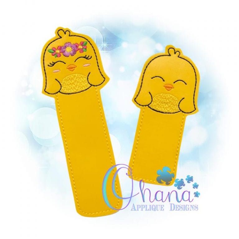 Floral Chick Bookmark Embroidery Design - Ohana Applique Designs