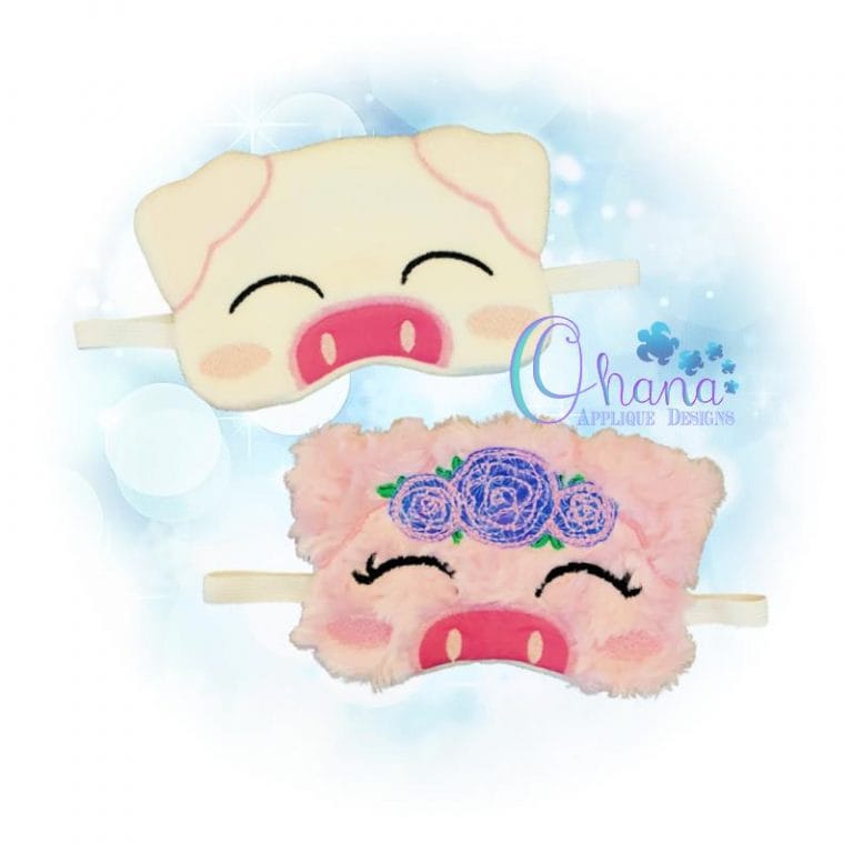 Floral Pig Sleep Mask Embroidery Design - Ohana Applique Designs