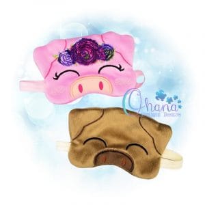 Floral Pig Sleep Mask Embroidery Design - Ohana Applique Designs