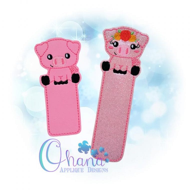 Floral Pig Bookmark Embroidery Design - Ohana Applique Designs