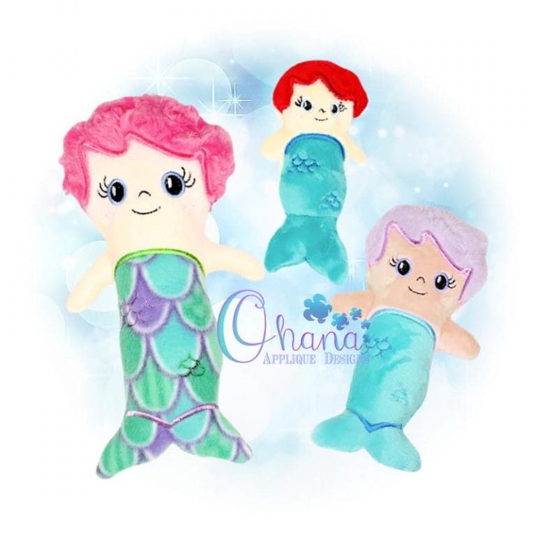 Aqua Mermaid Stuffie Embroidery Design - Ohana Applique Designs