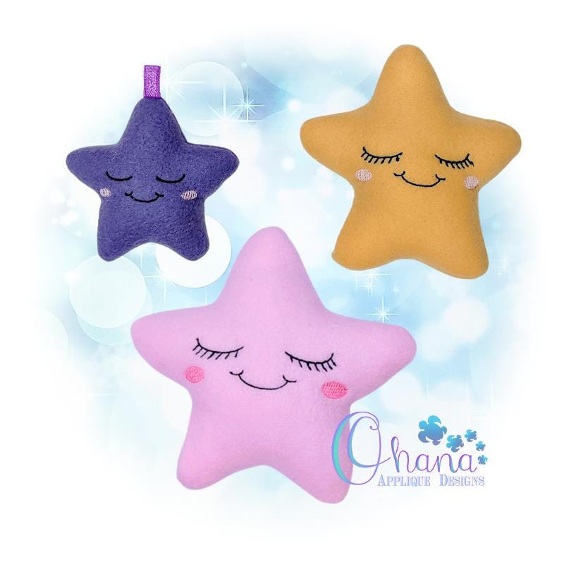 Sleeping Star Stuffie Embroidery Design - Ohana Applique Designs