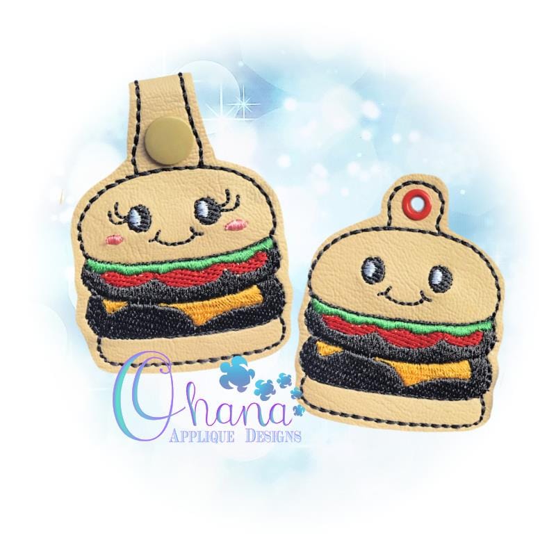 Burger Key Chain Embroidery Design - Ohana Applique Designs