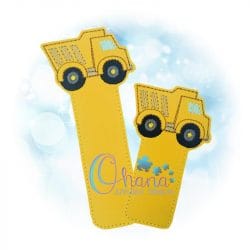 Dump Truck Bookmark Embroidery Design - Ohana Applique Designs