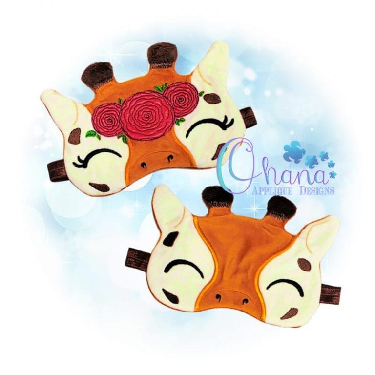 Floral Giraffe Sleep Mask Embroidery Design - Ohana Applique Designs
