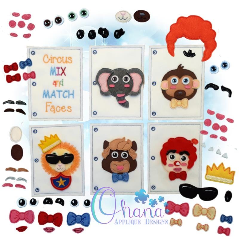 Circus Mix and Match Faces Quiet Book - Ohana Applique Designs