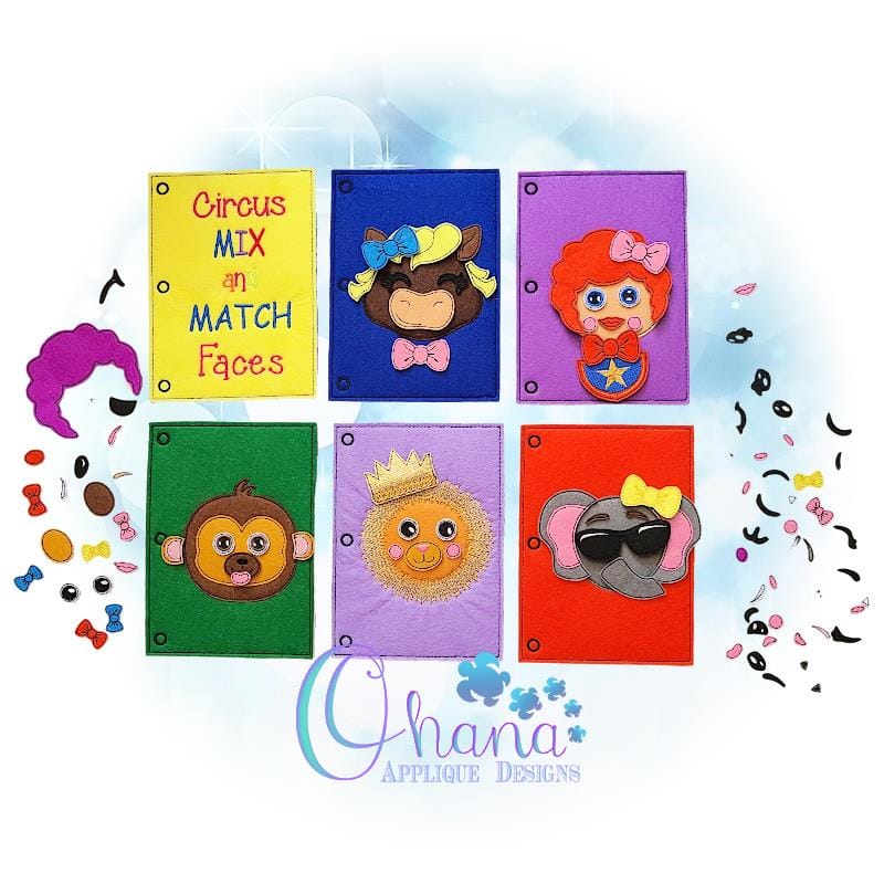 Circus Mix and Match Faces Quiet Book - Ohana Applique Designs