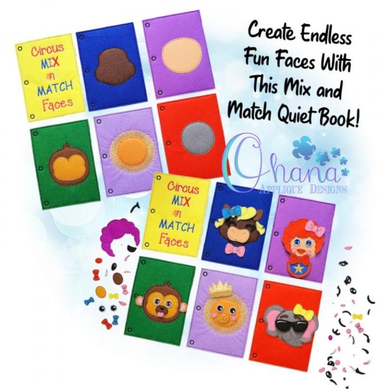 Circus Mix and Match Faces Quiet Book - Ohana Applique Designs