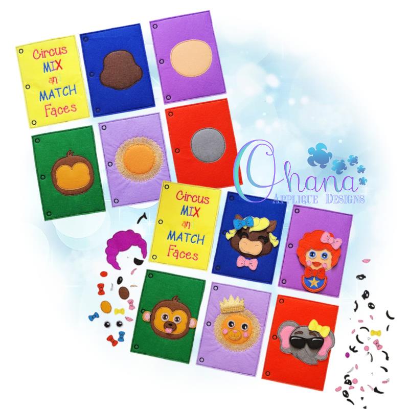 Circus Mix and Match Faces Quiet Book - Ohana Applique Designs