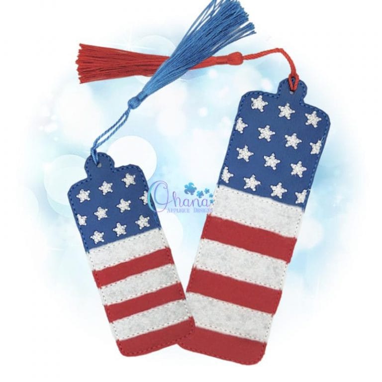 American Flag Bookmark Embroidery Design - Ohana Applique Designs