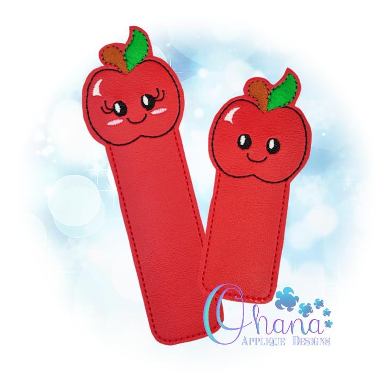 Apple Bookmark Embroidery Design - Ohana Applique Designs
