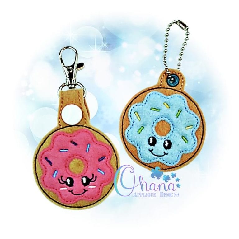 Donut Key Chain Embroidery Design - Ohana Applique Designs