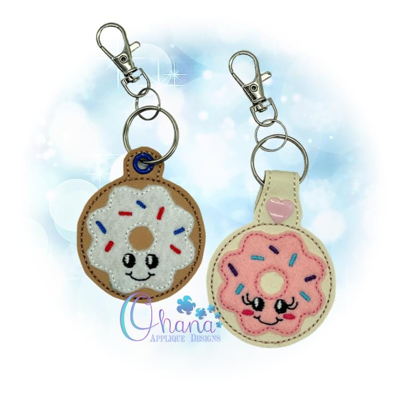 Donut Key Chain Embroidery Design - Ohana Applique Designs