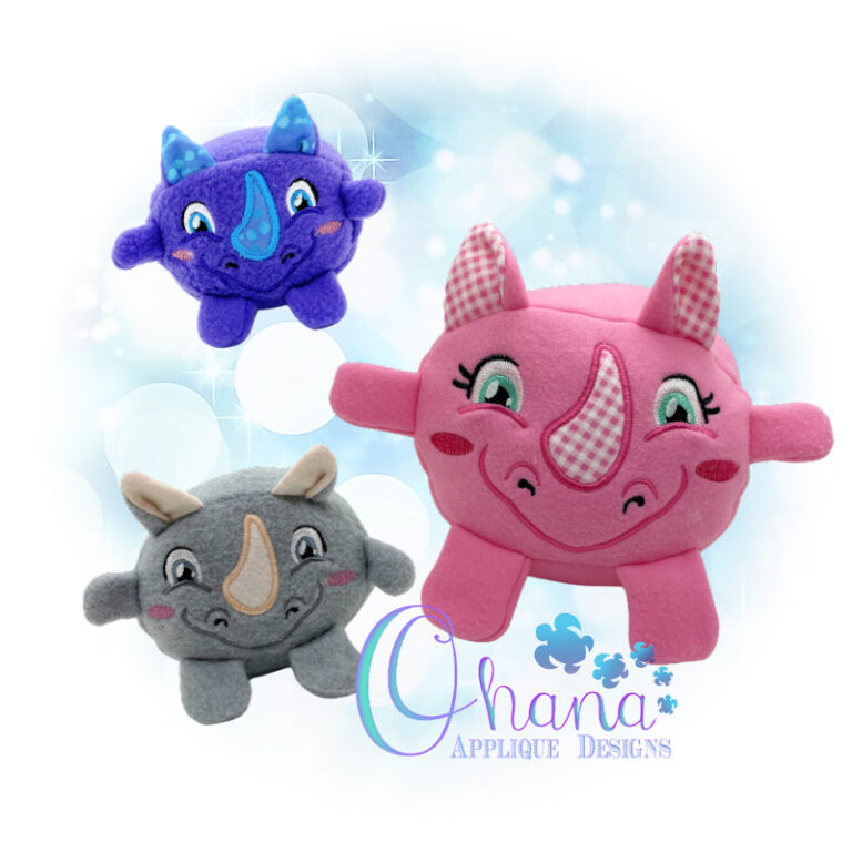 Ball Rhinoceros Stuffie Embroidery Design - Ohana Applique Designs