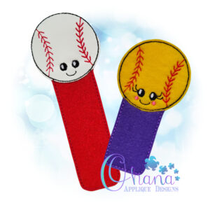 Baseball Bookmark Embroidery Design - Ohana Applique Designs