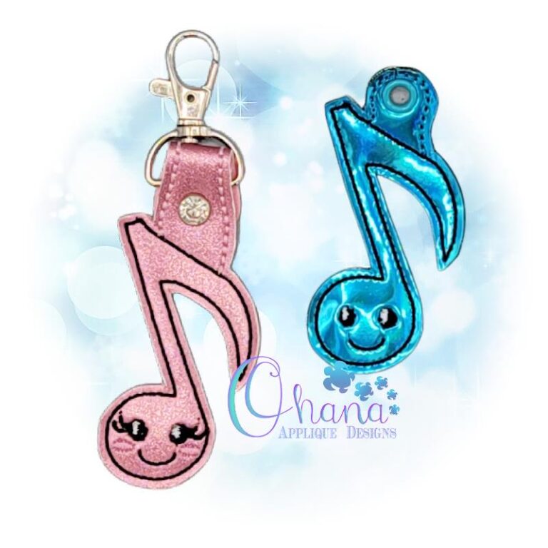 Kawaii Quaver Note Key Chain Embroidery - Ohana Applique Designs