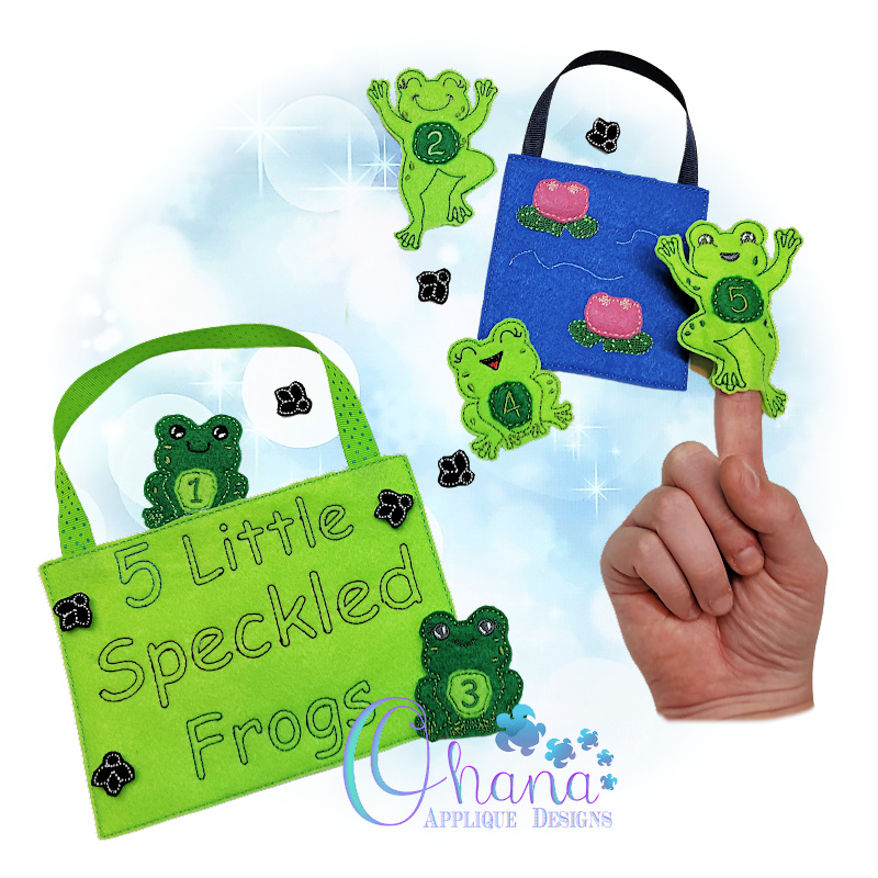 5 Little Speckled Frogs Finger Puppets - Ohana Applique Designs