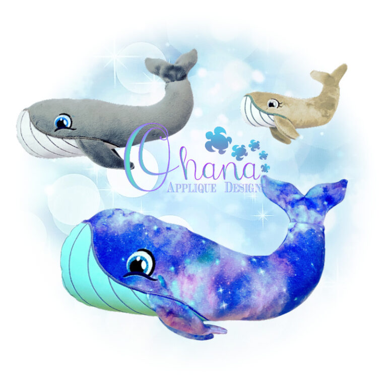 Blue Whale Stuffie Embroidery Design- Ohana Applique Designs