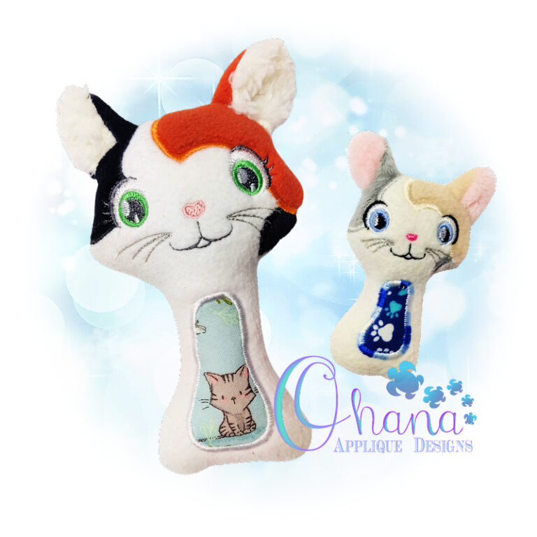 Calico Cat Rattle Embroidery Design - Ohana Applique Designs