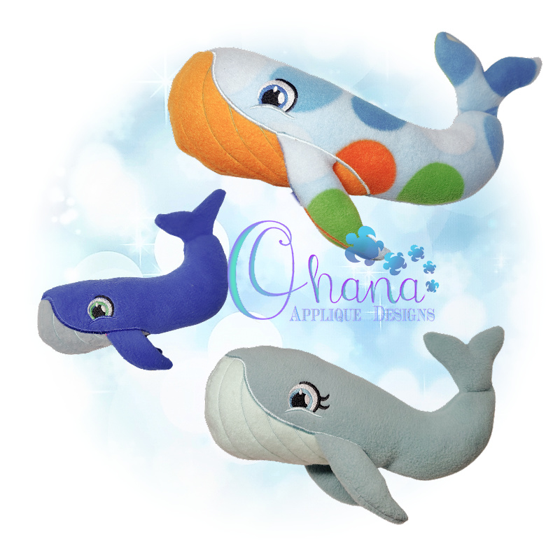 Blue Whale Stuffie Embroidery Design- Ohana Applique Designs