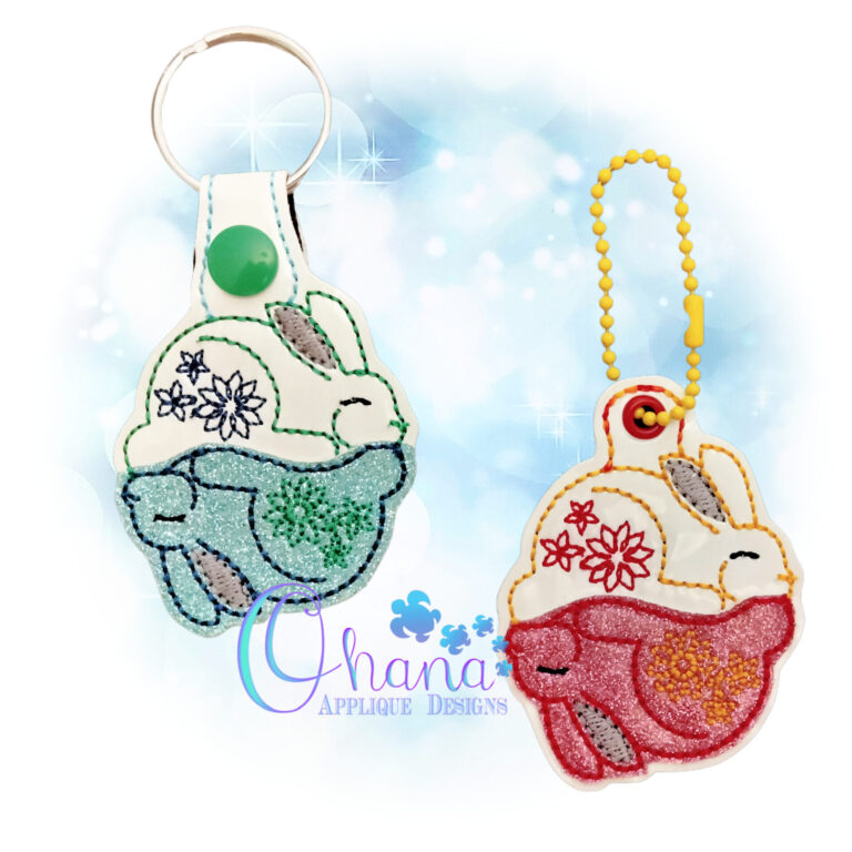 Yin-Yang Rabbit Key Chain Embroidery Design - Ohana Applique Designs
