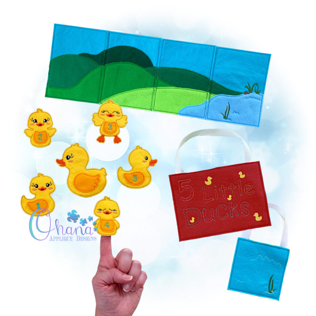 5 Little Ducks Finger Puppets - Ohana Applique Designs
