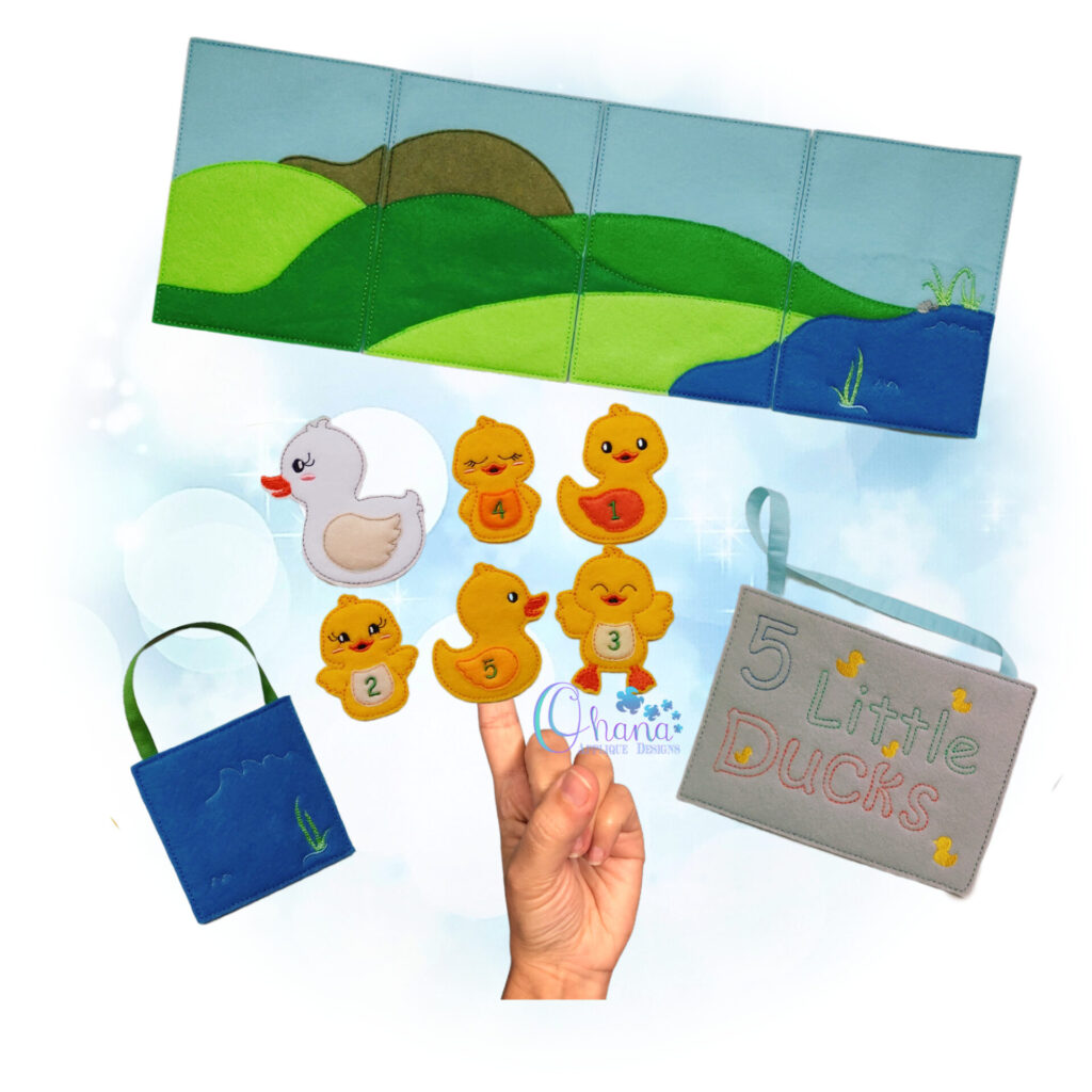 5 Little Ducks Finger Puppets - Ohana Applique Designs