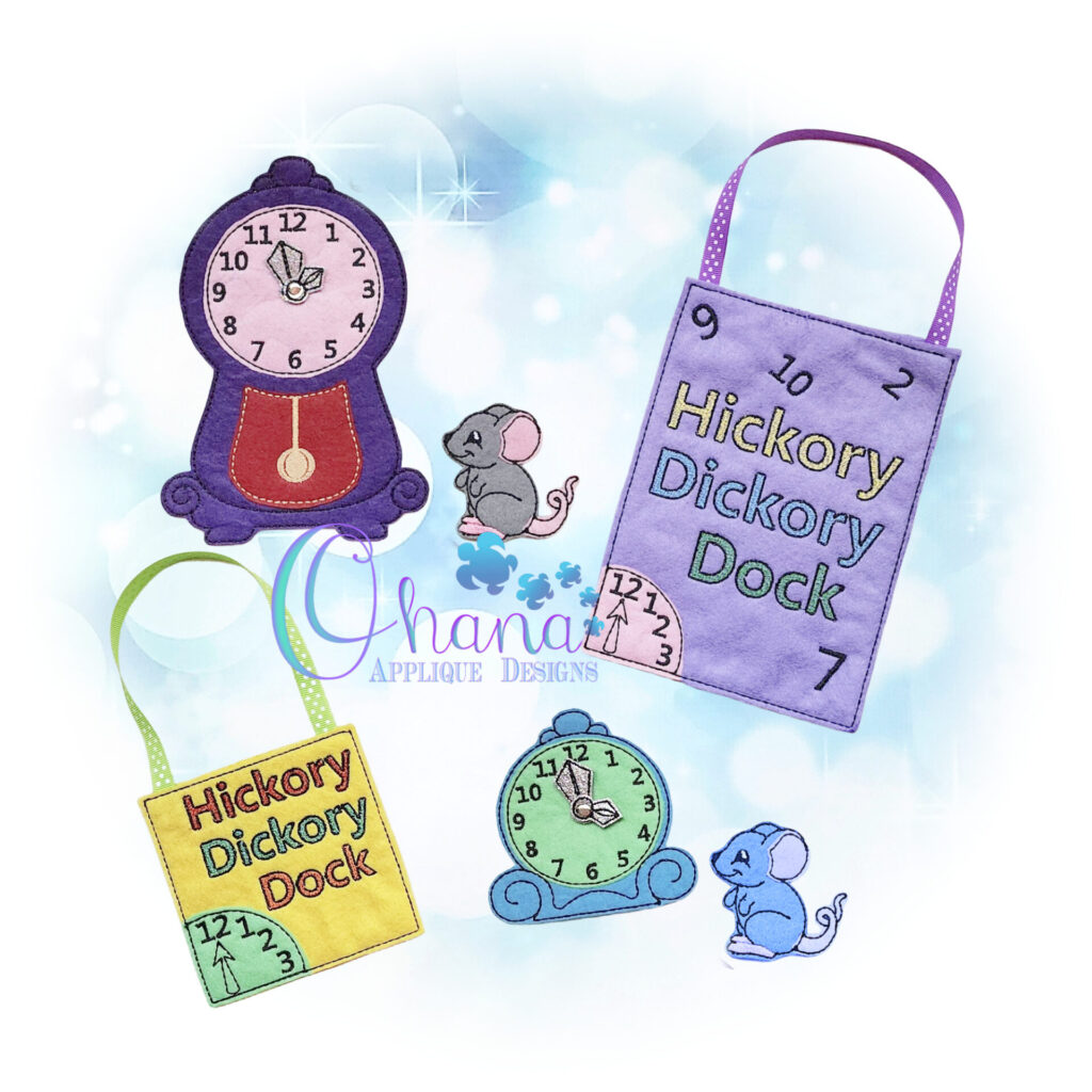 Hickory Dickory Dock Finger Puppet Set - Ohana Applique Designs